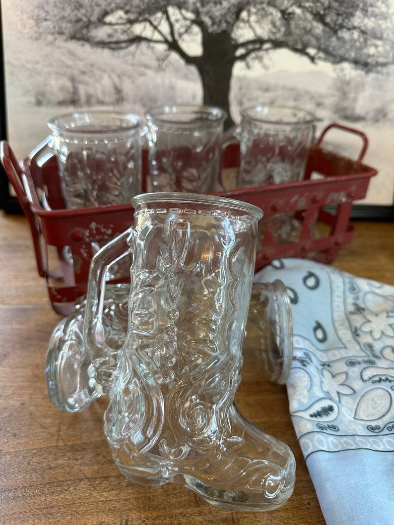 Pressed Glass Cowboy Boot Glasses Party Decor Fourth - Etsy