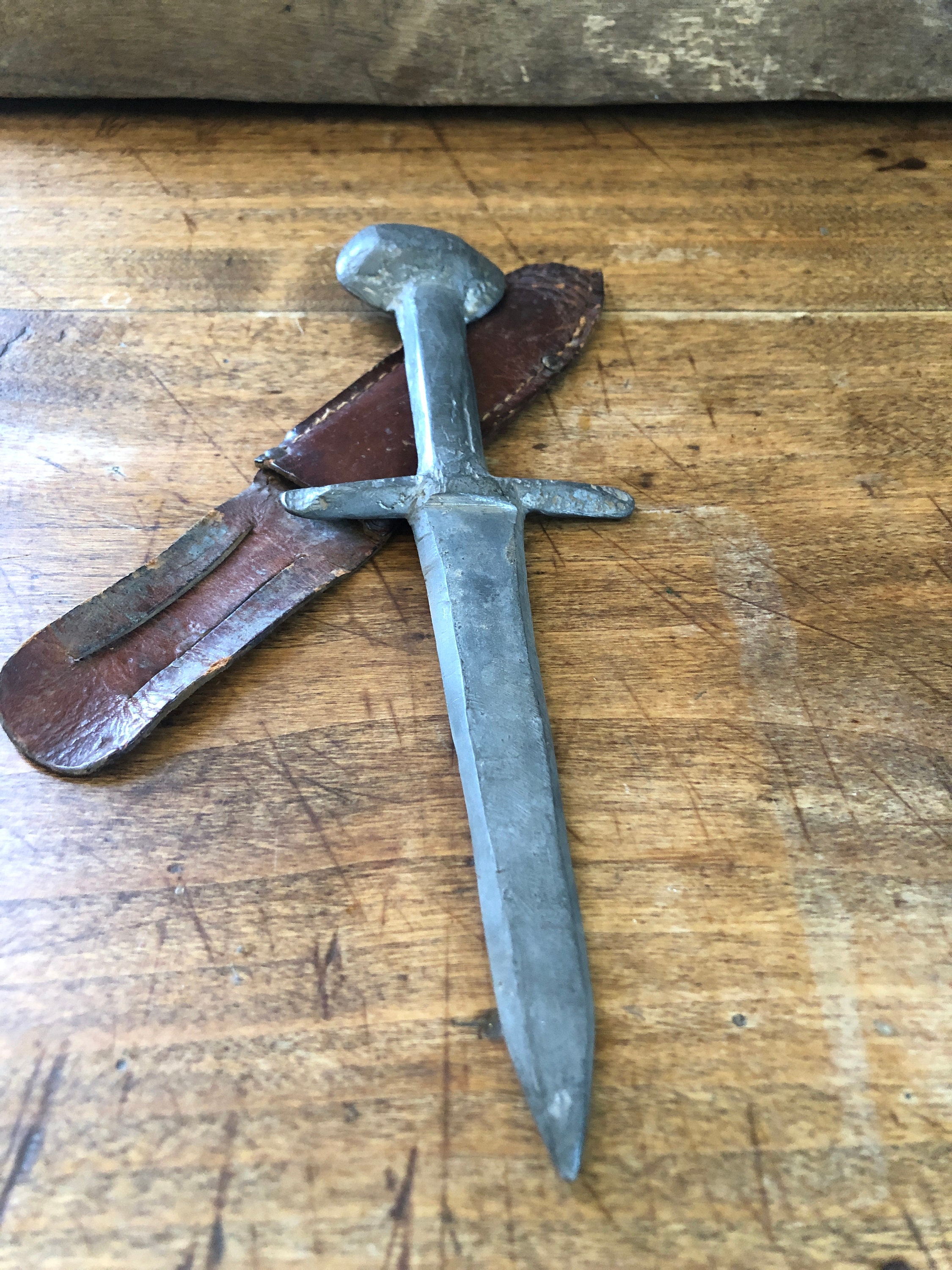 Hand Forged Rustic Dagger Leather Sheath Set Display - Etsy