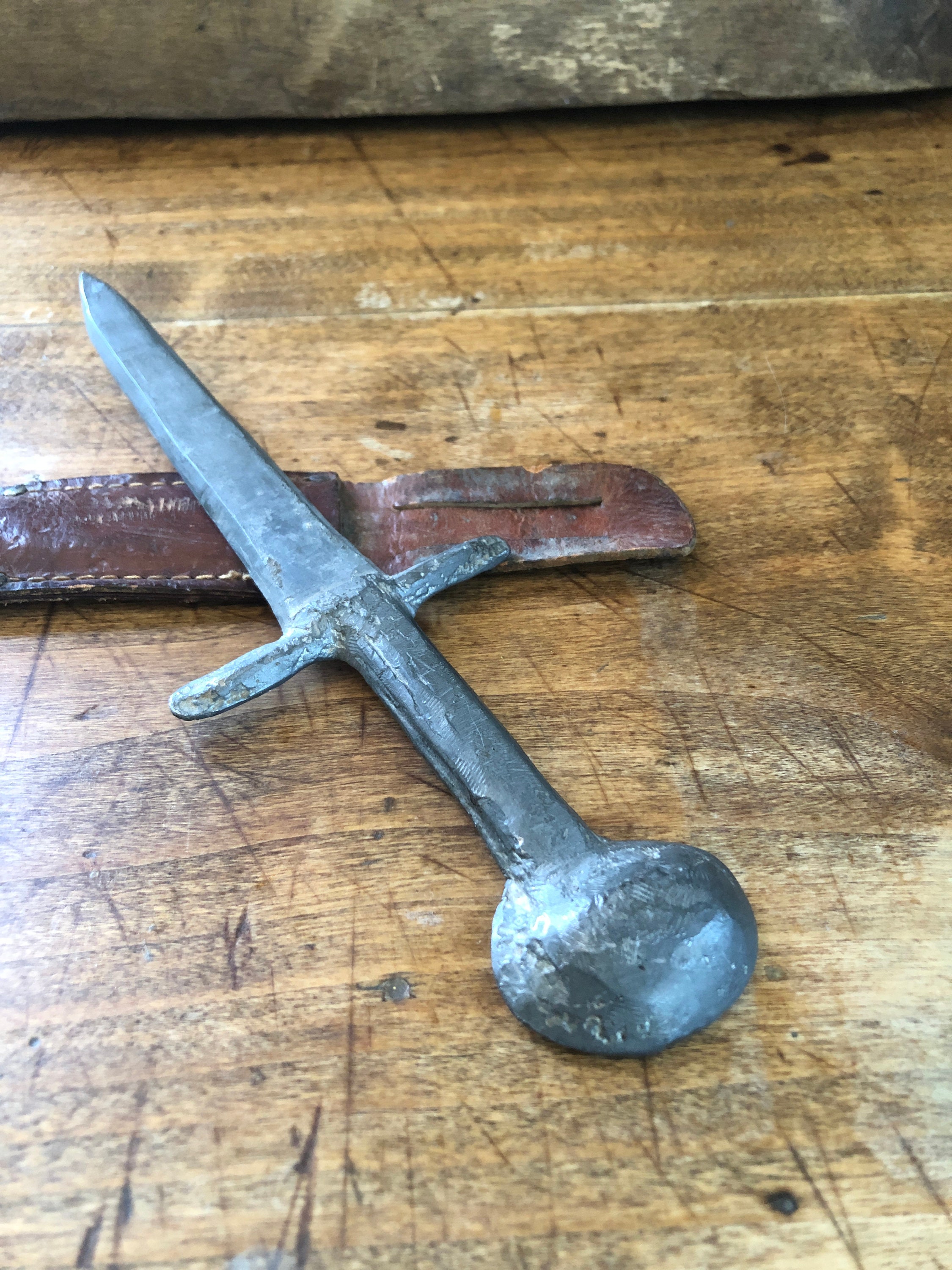 Hand Forged Rustic Dagger Leather Sheath Set Display - Etsy