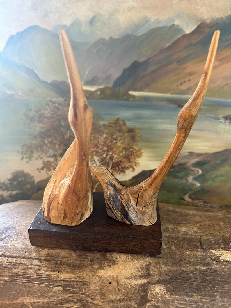 Italian | Carved | Wood | Sculpture | Cranes | Posable | Birds | Signed ...