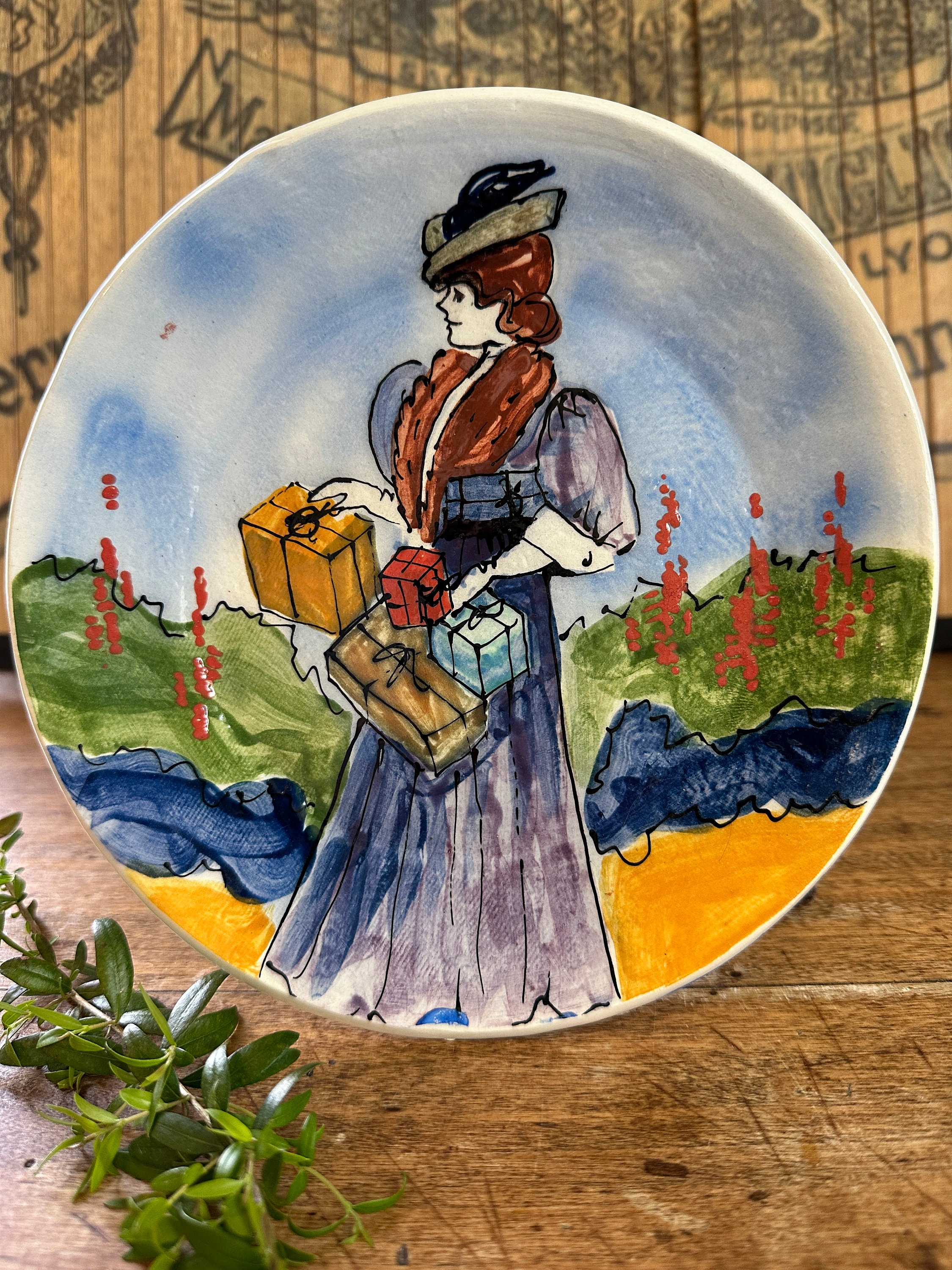 Hand Painted Antique Plate Blue Purple Green Ochre 1906 Victorian Era ...