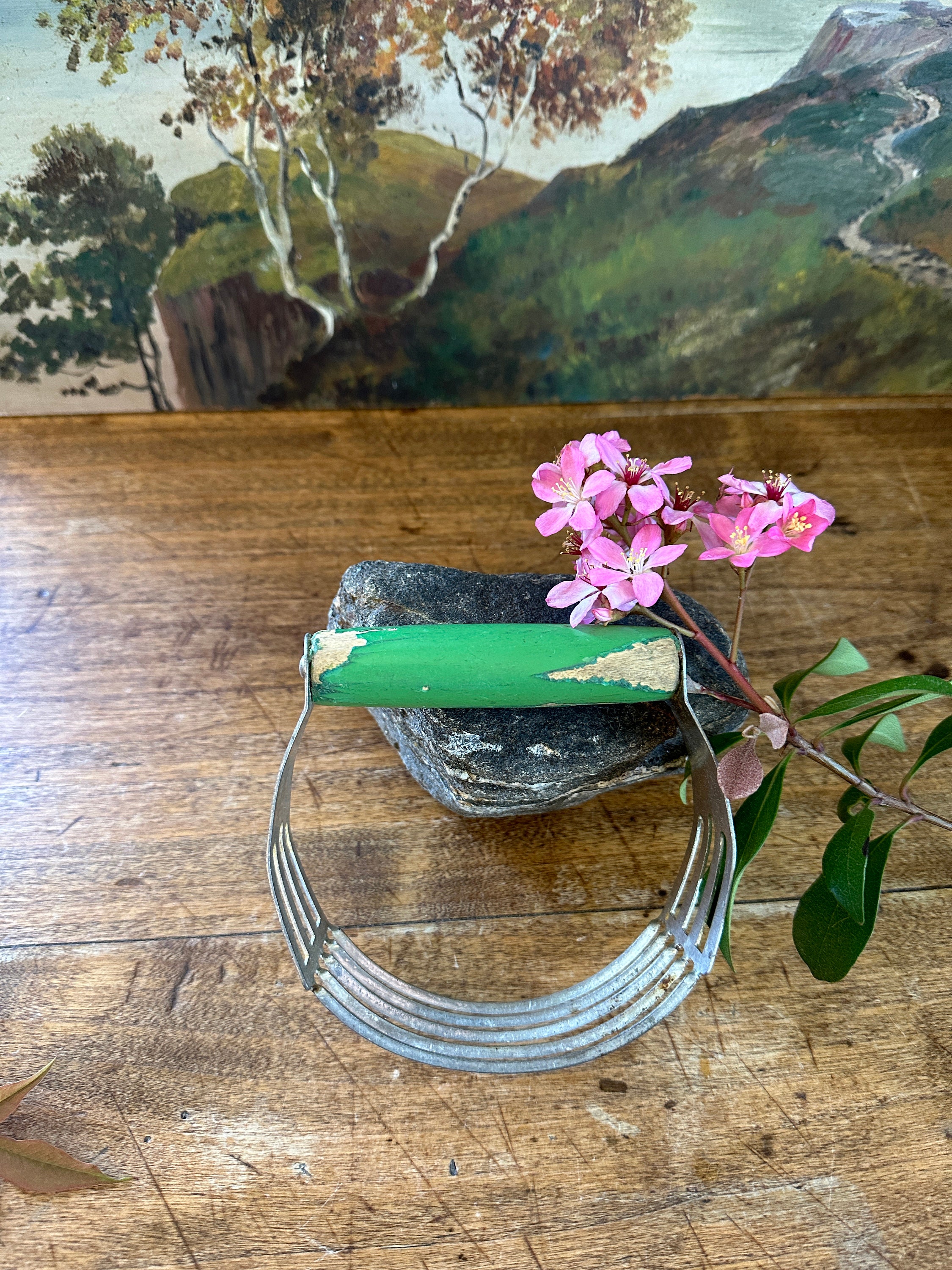 Green Wooden Handled Wire Pastry Cutter A&J Dough Blender depression ...