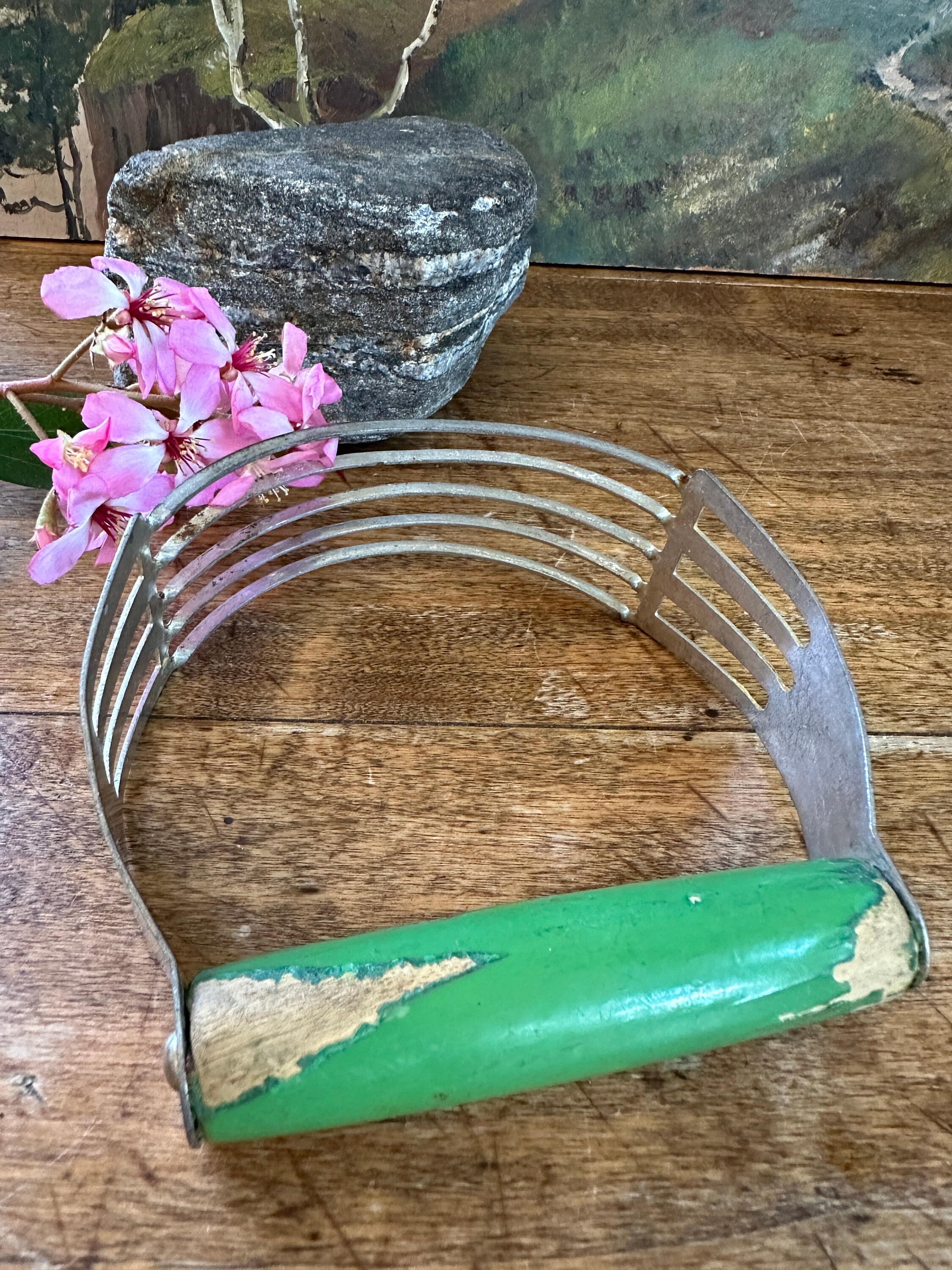 Green Wooden Handled Wire Pastry Cutter A&J Dough Blender depression ...