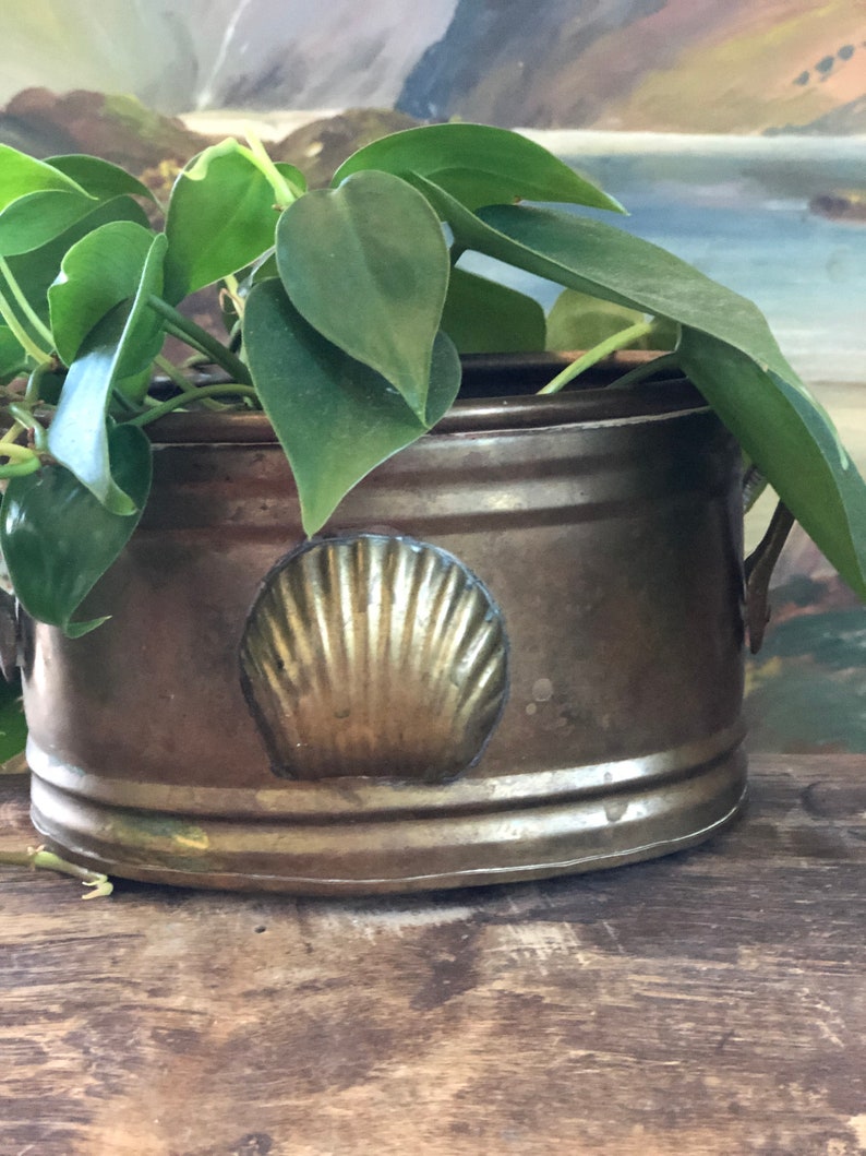 Brass | Oval | Cache Pot | Seashell Design | Handles | Planter ...