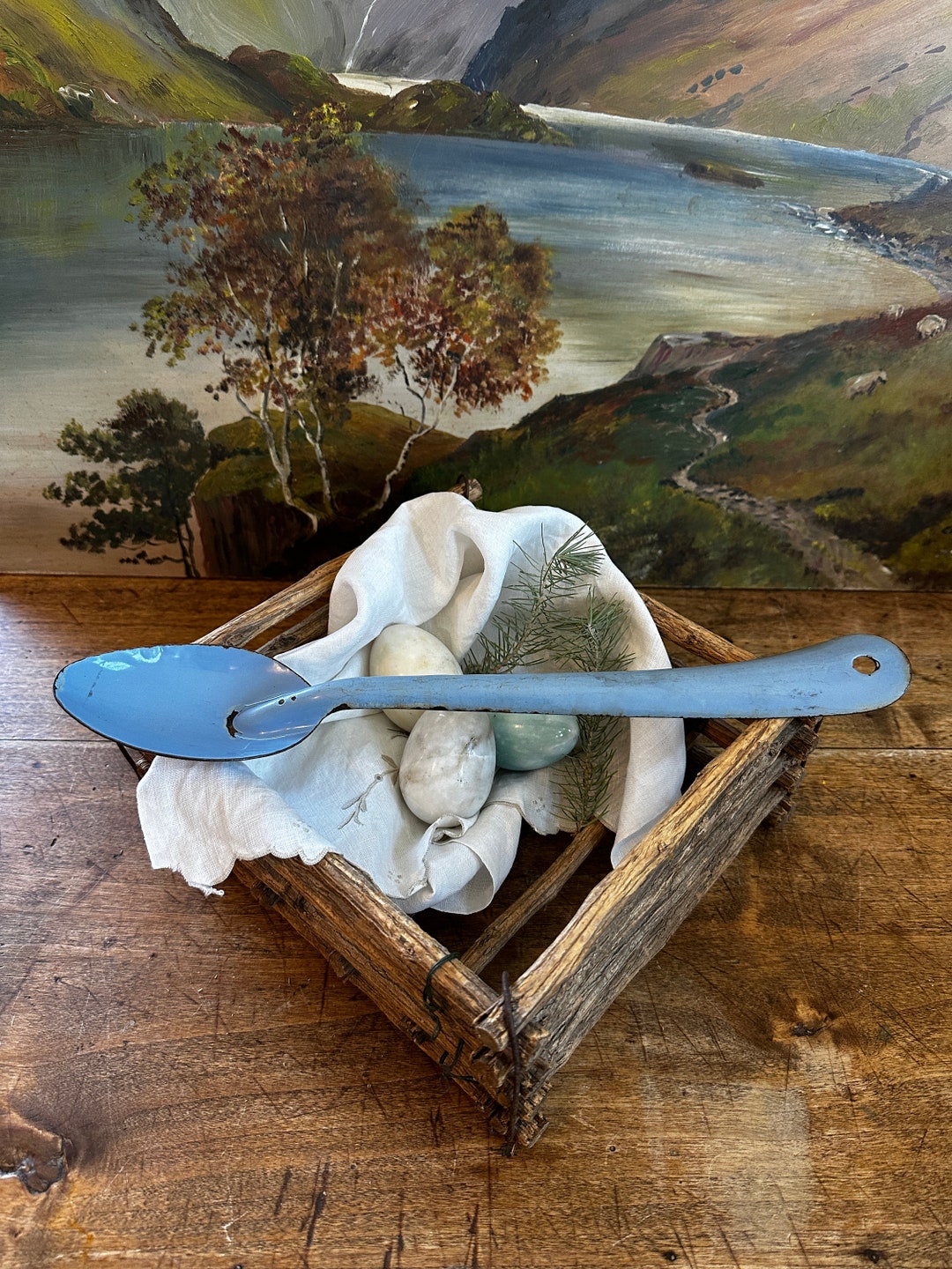 Blue Enameled Large Camp Spoon Farmhouse Cottage Home - Etsy