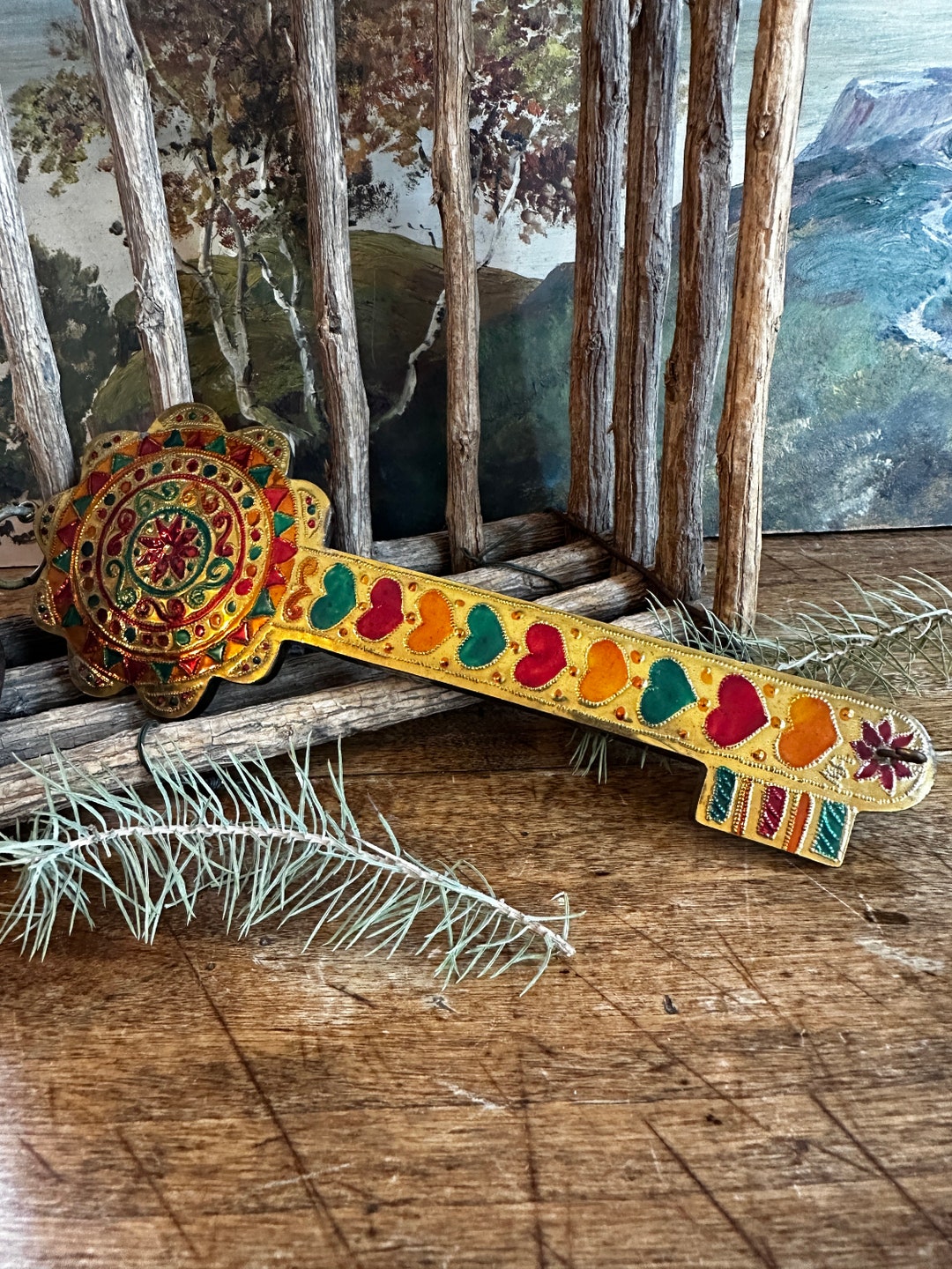 Punched Tin Folk Art Key Holder: Colorful Hojalata Wall Hanging - Etsy