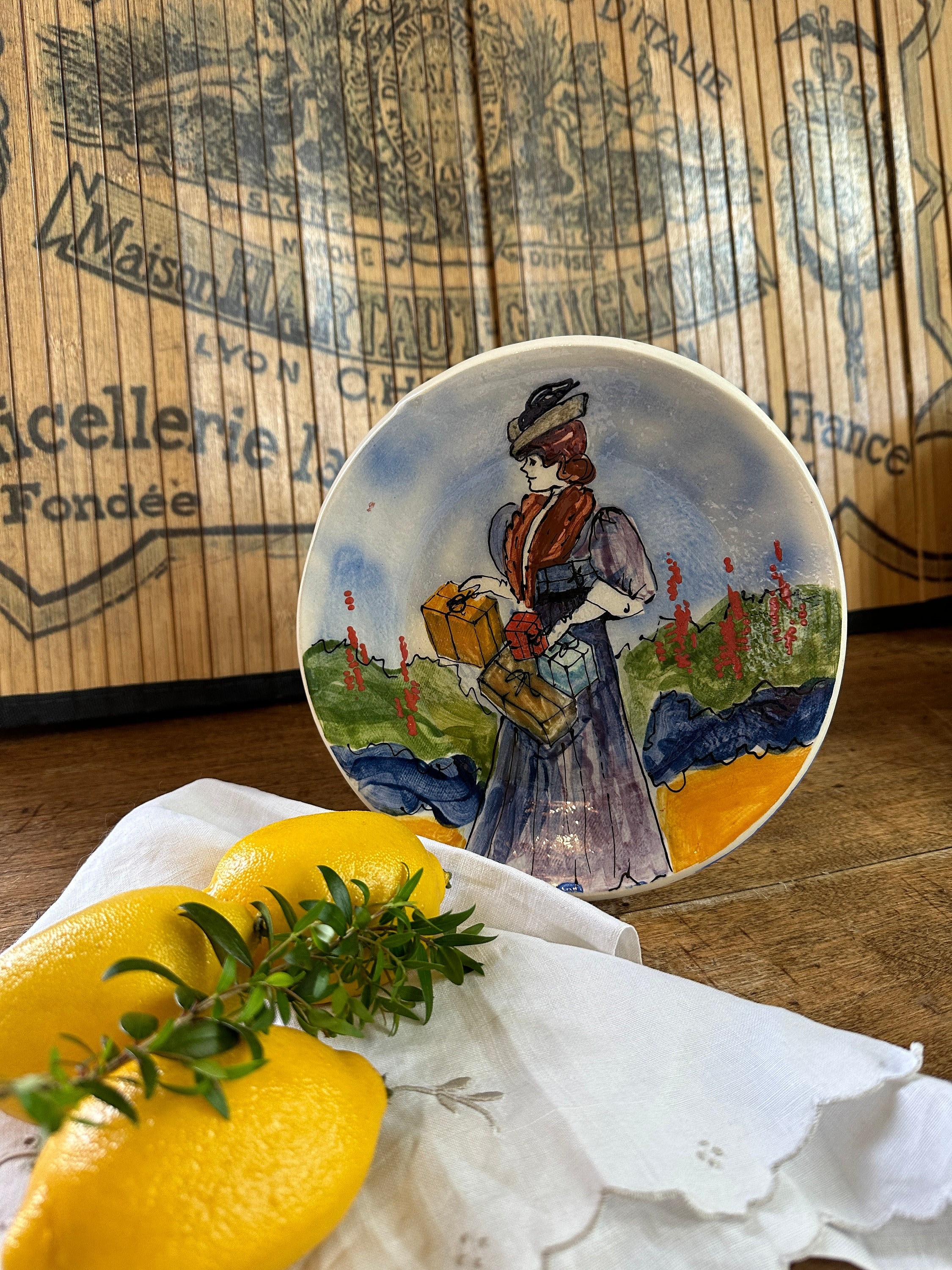 Hand Painted Antique Plate Blue Purple Green Ochre 1906 Victorian Era ...