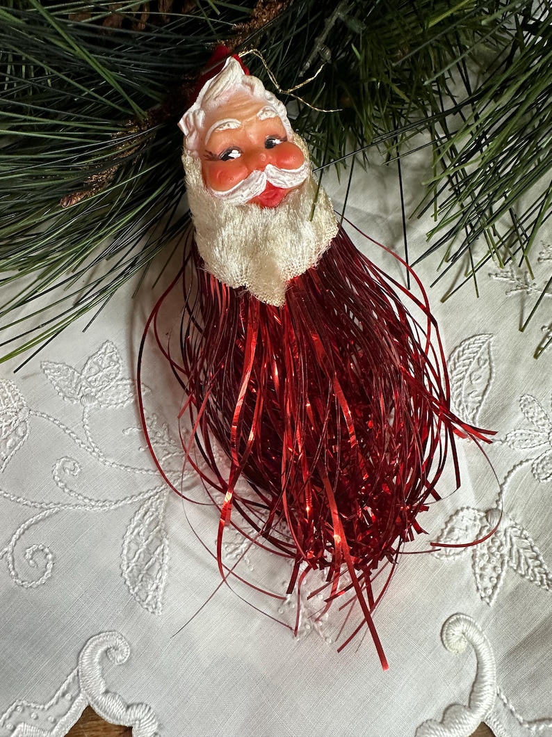 Vintage Pixie Elf Sitter Santa Tinsel Ornament - Etsy