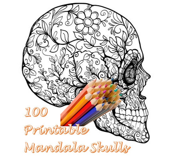 100 Mandala Sugar Skull Designs Digital Colouring Pages. - Etsy