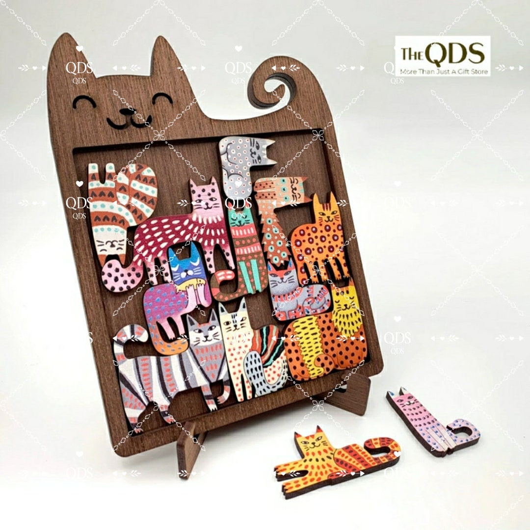 Color Cat Lovers Puzzle Kitten Game Wooden Tangram Cat Shape Puzzles ...