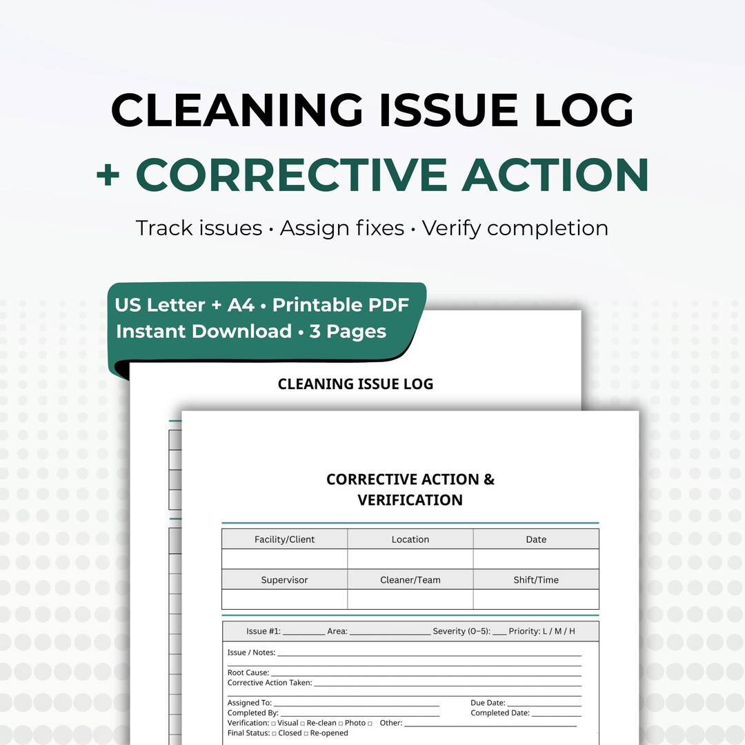 Cleaning Quality Control Checklist & Corrective Action Form ...