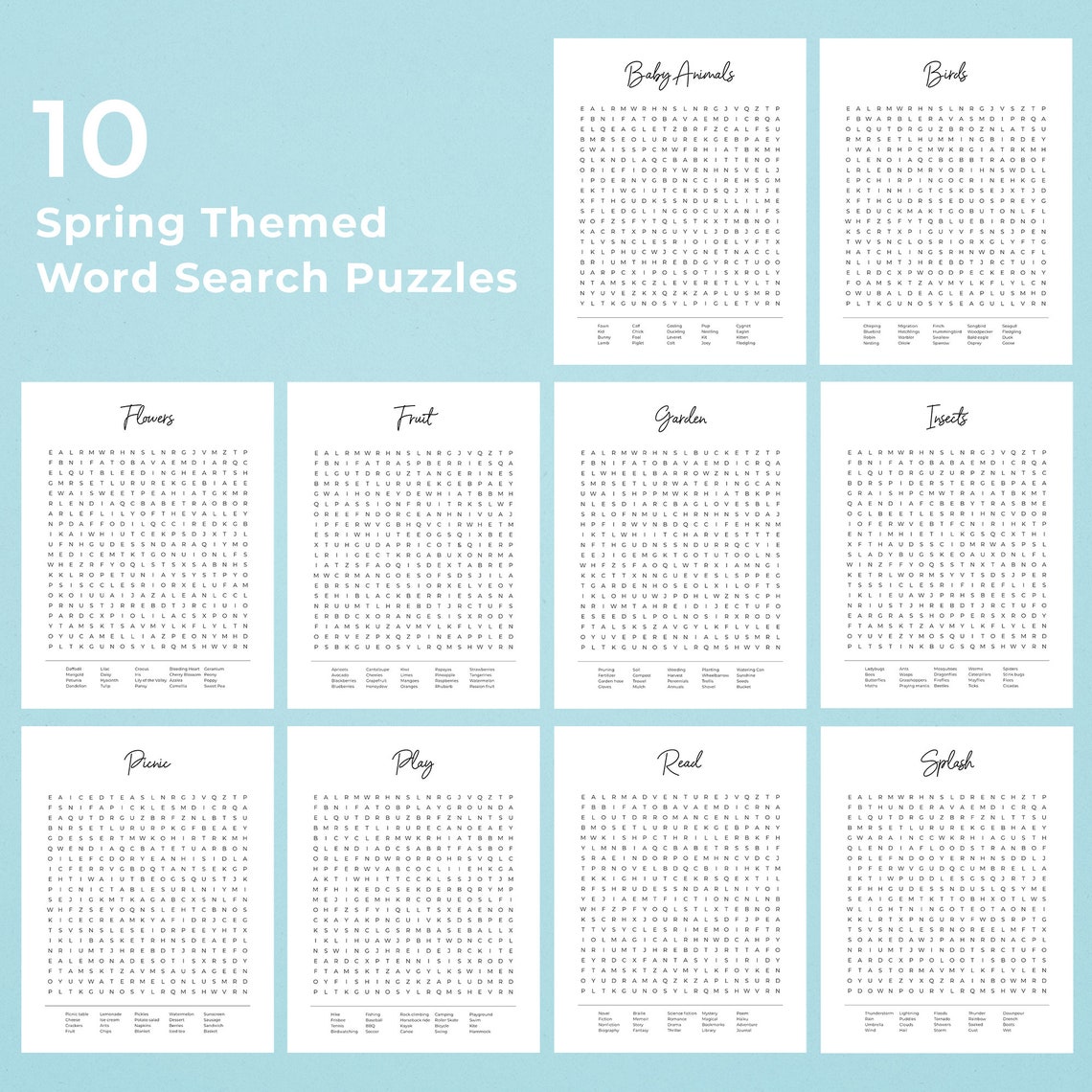 10 Springtime Word Search Puzzles Instant Download 8.5x11 - Etsy