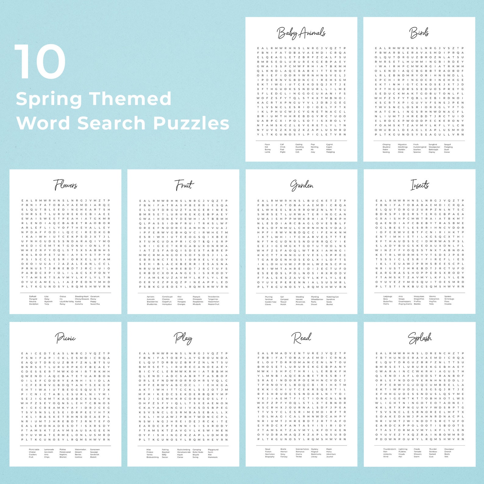 10 Springtime Word Search Puzzles Instant Download 8.5x11 - Etsy