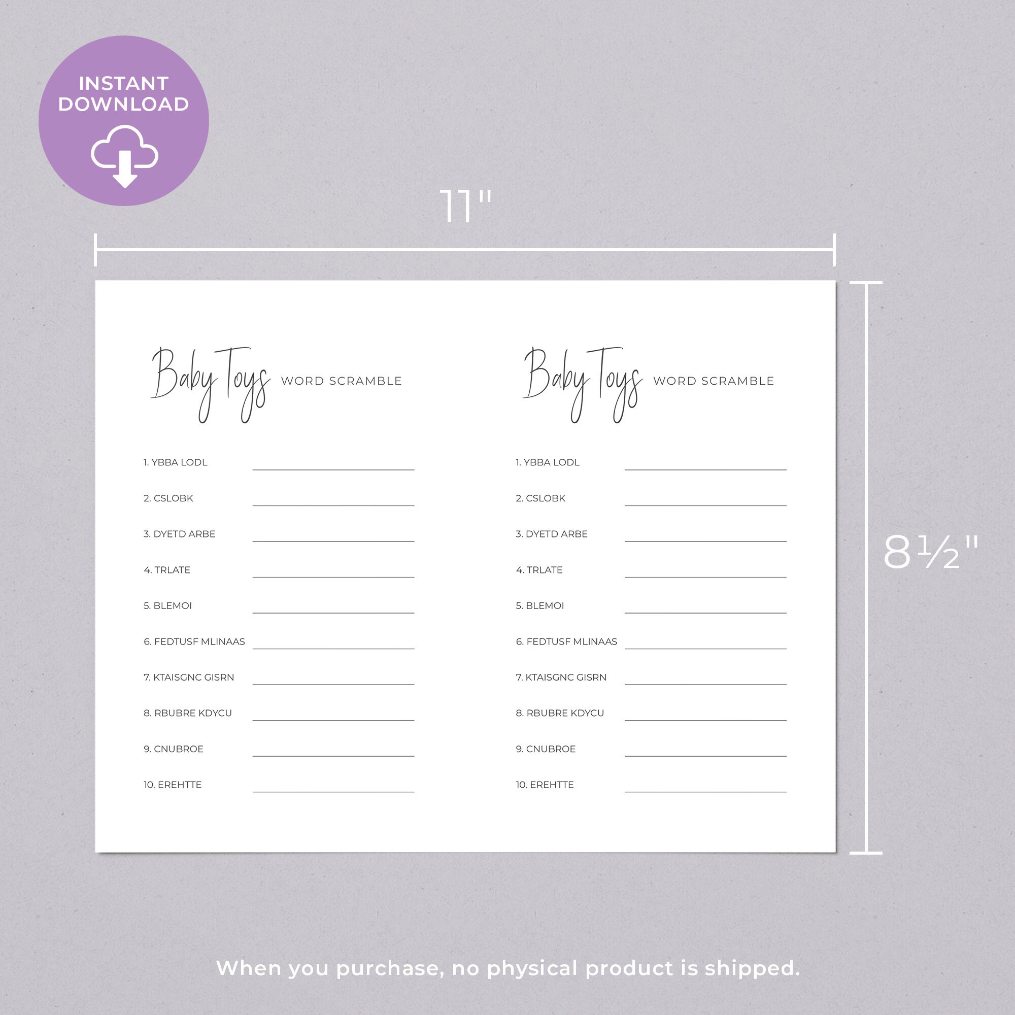 Baby Shower Word Scramble | Instant Download | 5.5x8.5 Inches ...