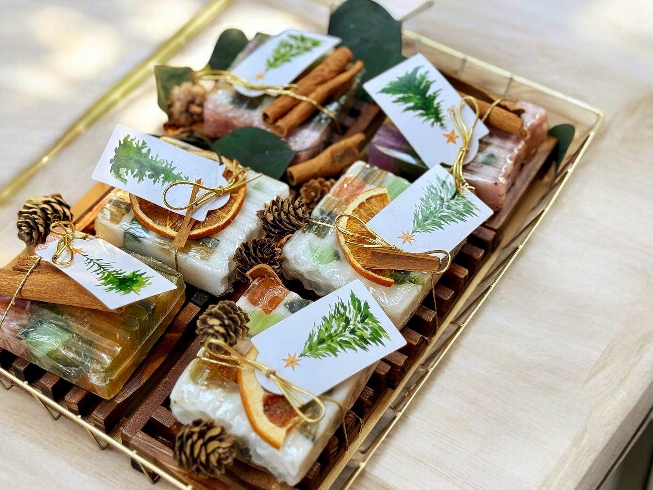 Christmas Soap Gift Set With Wooden Dish: Handmade Holiday Soap Bar - Etsy