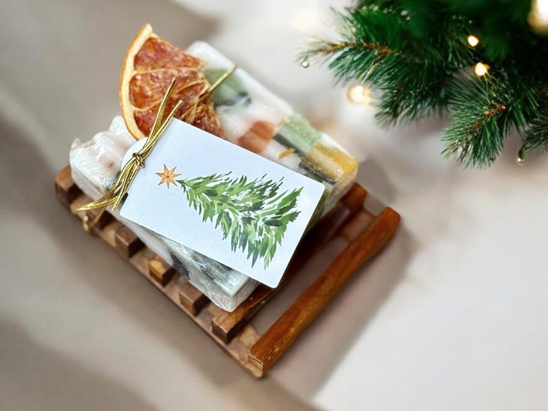 Christmas Soap Gift Set With Wooden Dish: Handmade Holiday Soap Bar - Etsy