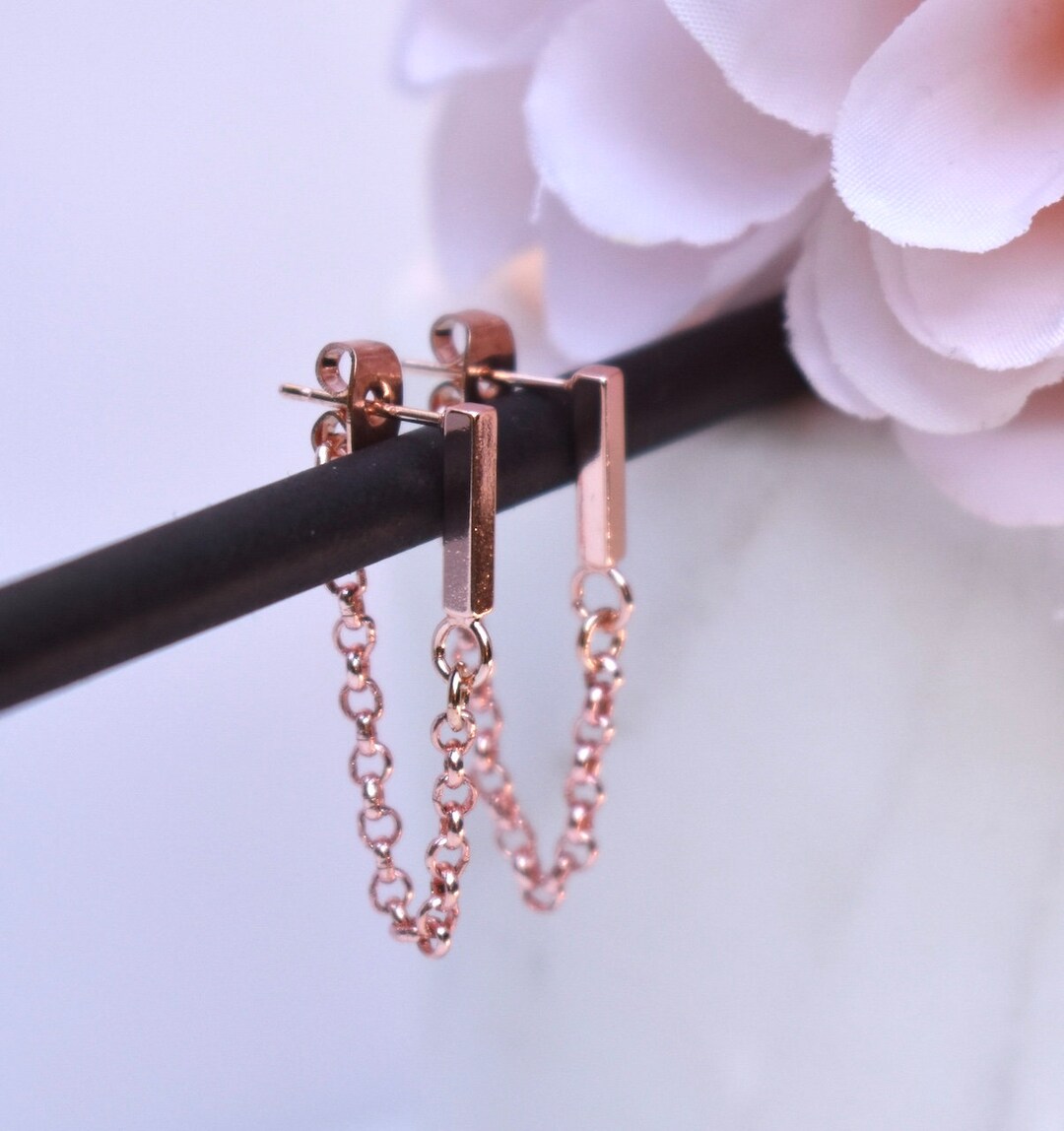 Rose Gold Chain Earring - Rose Gold Chain Earring, Rose Gold Stud ...