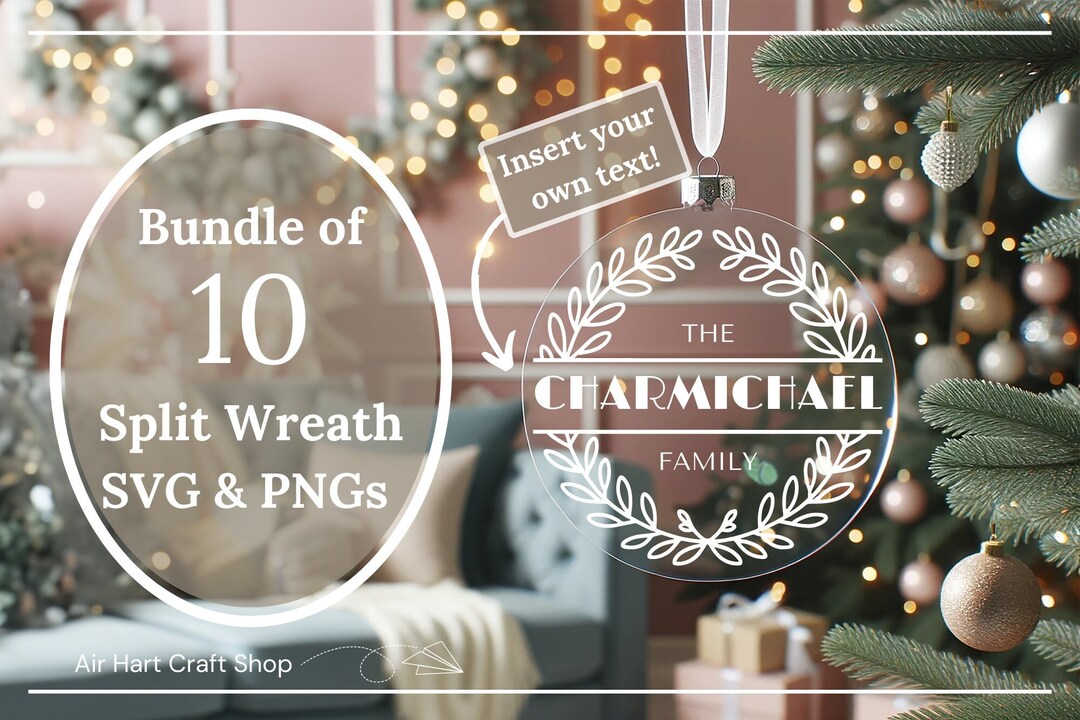 Split Wreath Frame SVG & PNG Bundle, 10 Festive Monogram Christmas ...