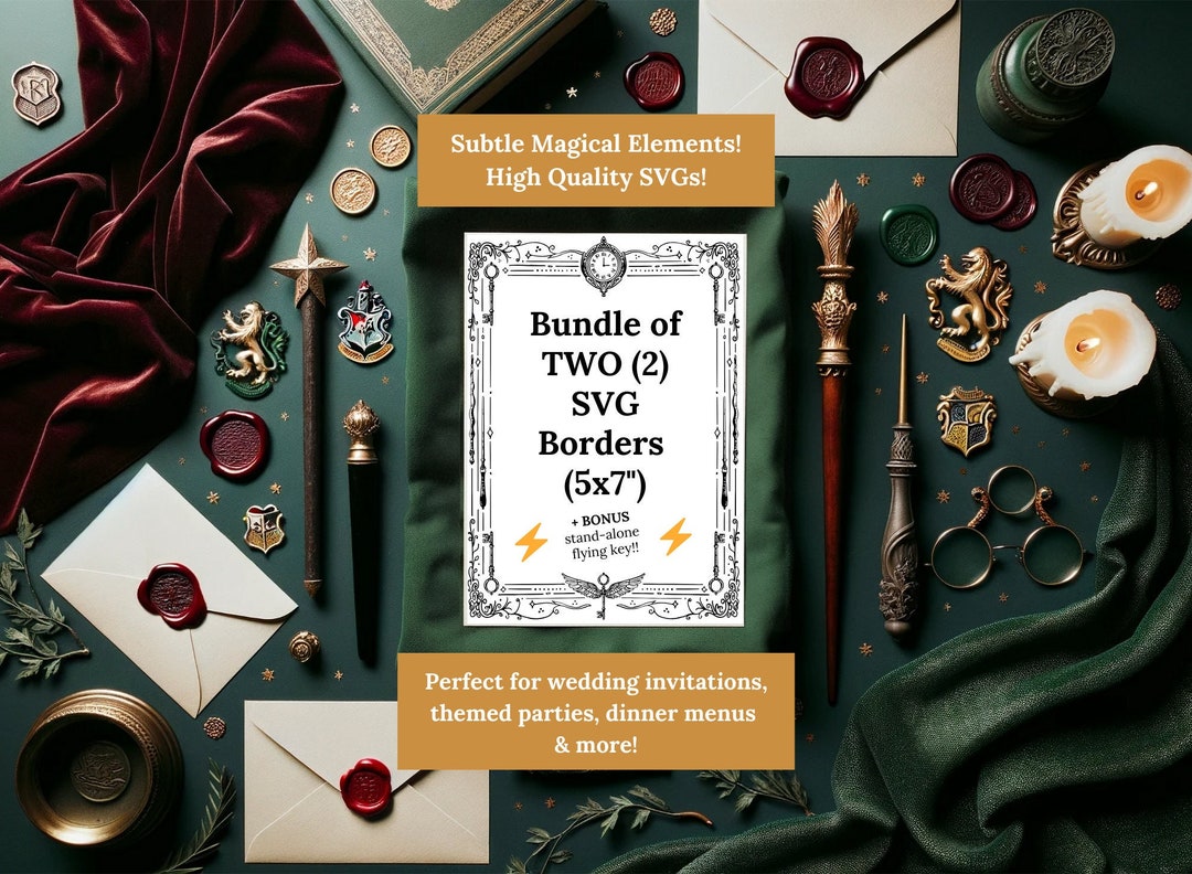 BUNDLE of Two 2 Magical SVG Borders, BONUS Flying Key Image, Subtle ...