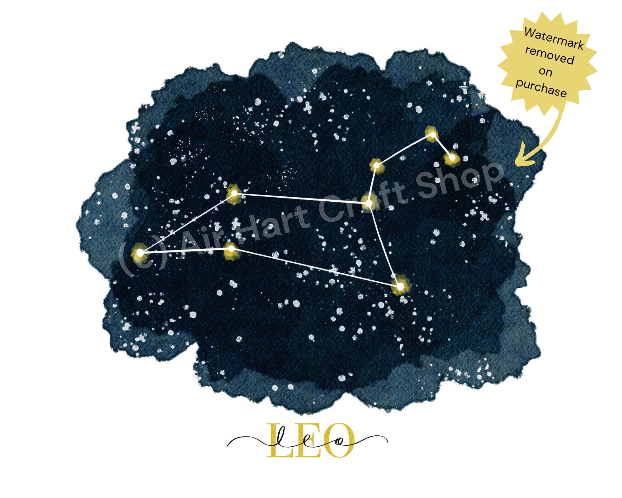 Printable Leo Constellation, Watercolor Zodiac Astrology Art, Instant ...