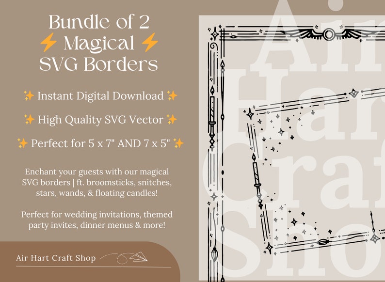 BUNDLE Magical SVG Borders, Subtle Magical Vector Frame for 5x7 Wedding ...