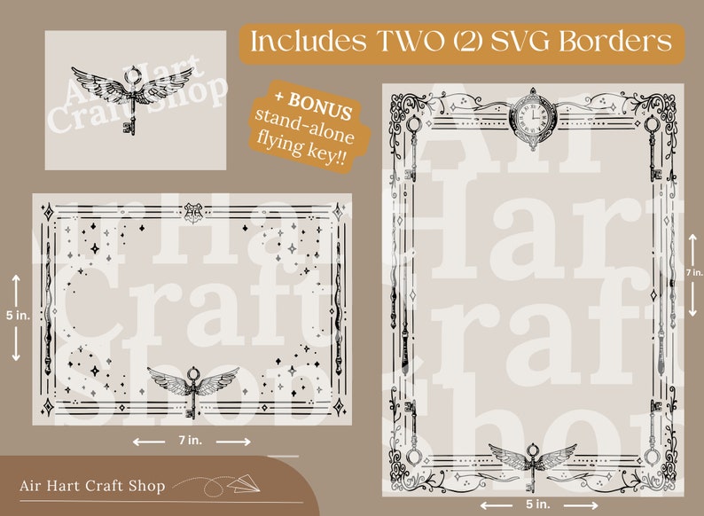 BUNDLE of Two (2) Magical SVG Borders, BONUS Flying Key Image, Subtle ...