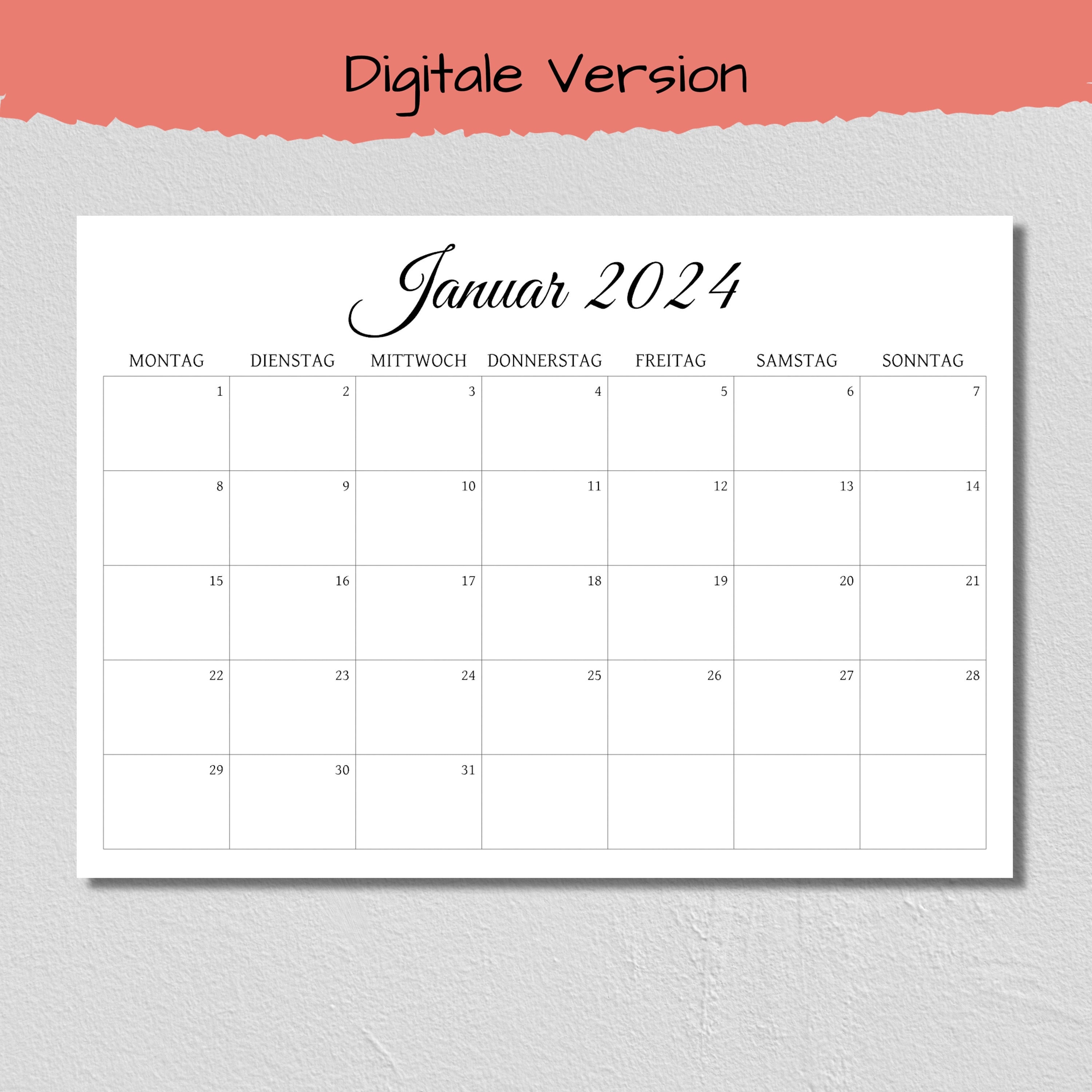 Monatsplaner Kalender 2024 Deutsch DIN A4 Digitale Version PDF zum ...
