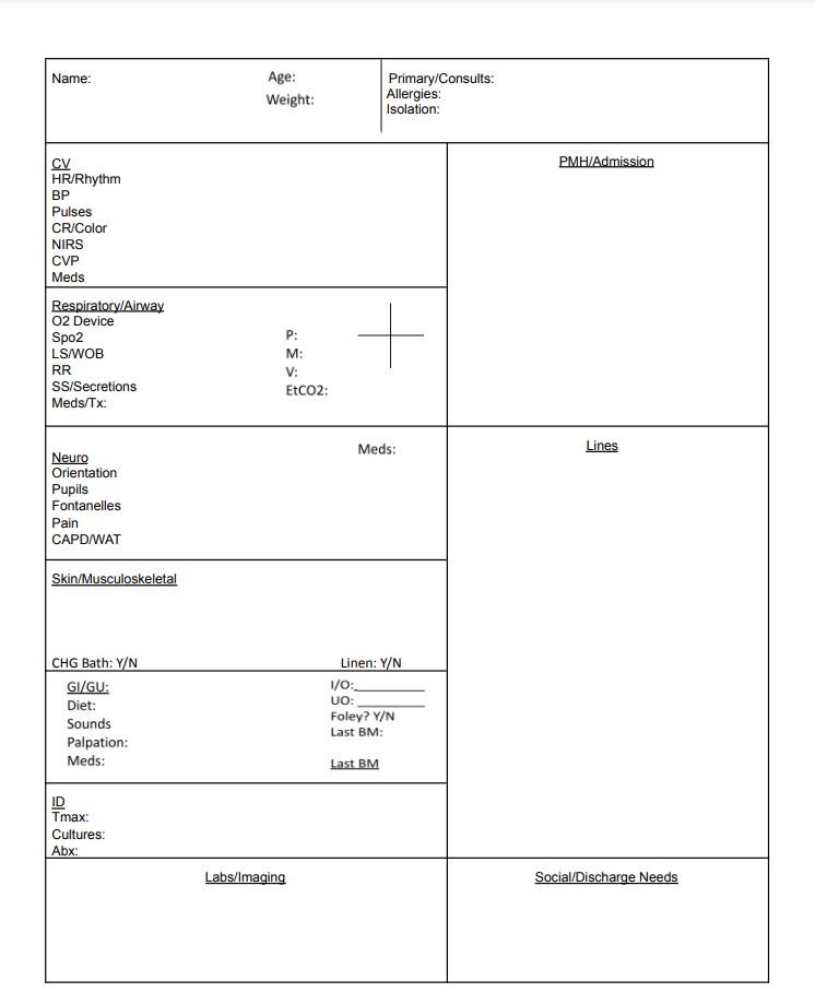 PICU Report Sheet - Etsy