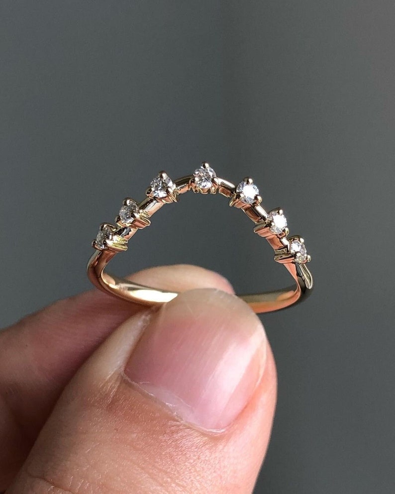 1.7mm Round Cut Moissanite Curved Wedding Band Round Half - Etsy