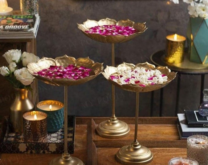 Small Metal Diya Oil Lamp Urli Candle Floating Bowl Tealight Holder ...