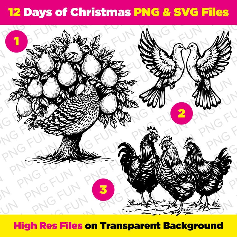 Twelve Days of Christmas Clipart PNG | 12 Days of Christmas SVG | 12 ...