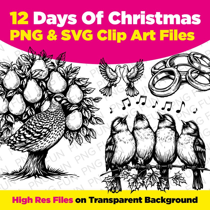 Twelve Days of Christmas Clipart PNG | 12 Days of Christmas SVG | 12 ...