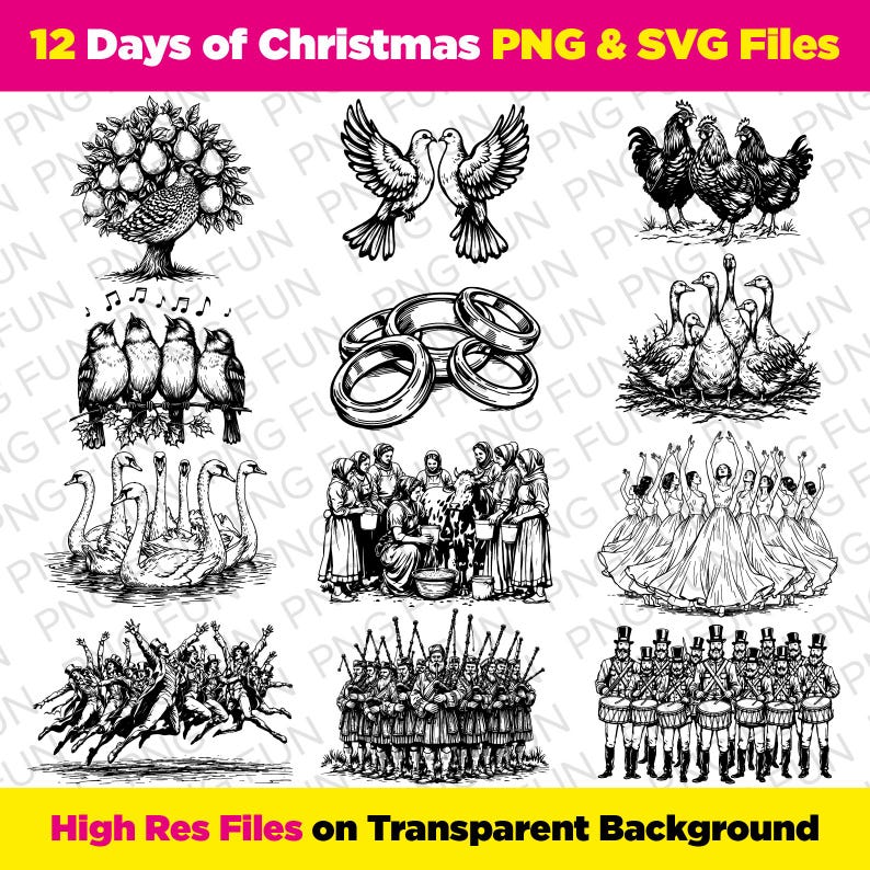 Twelve Days of Christmas Clipart PNG | 12 Days of Christmas SVG | 12 ...