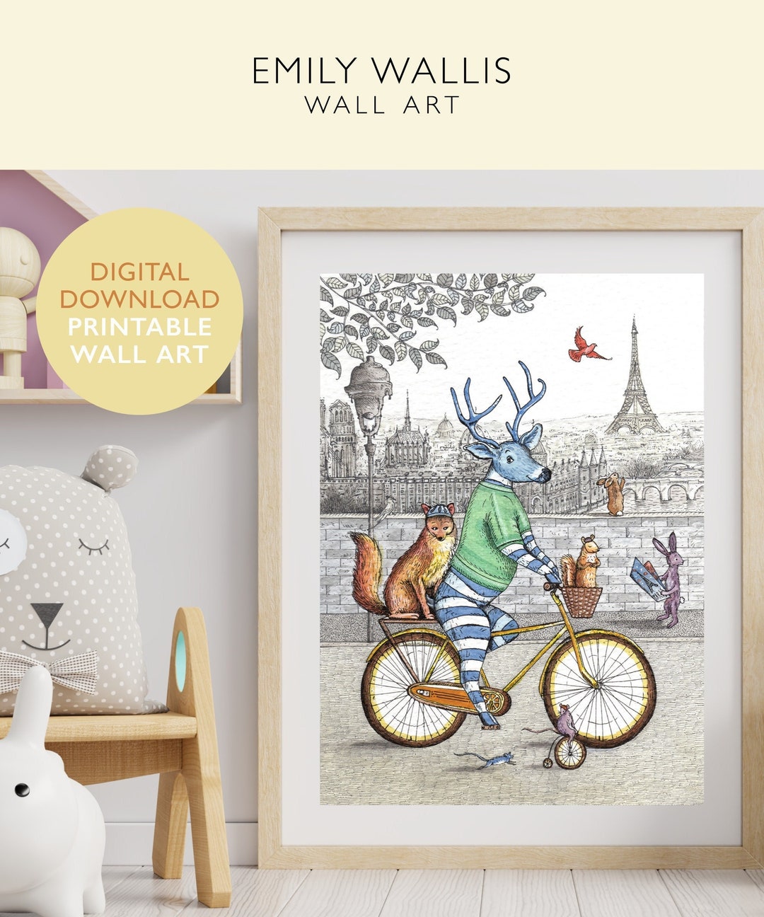 Animals on a Bike Illustration Printable Digital Download - Etsy