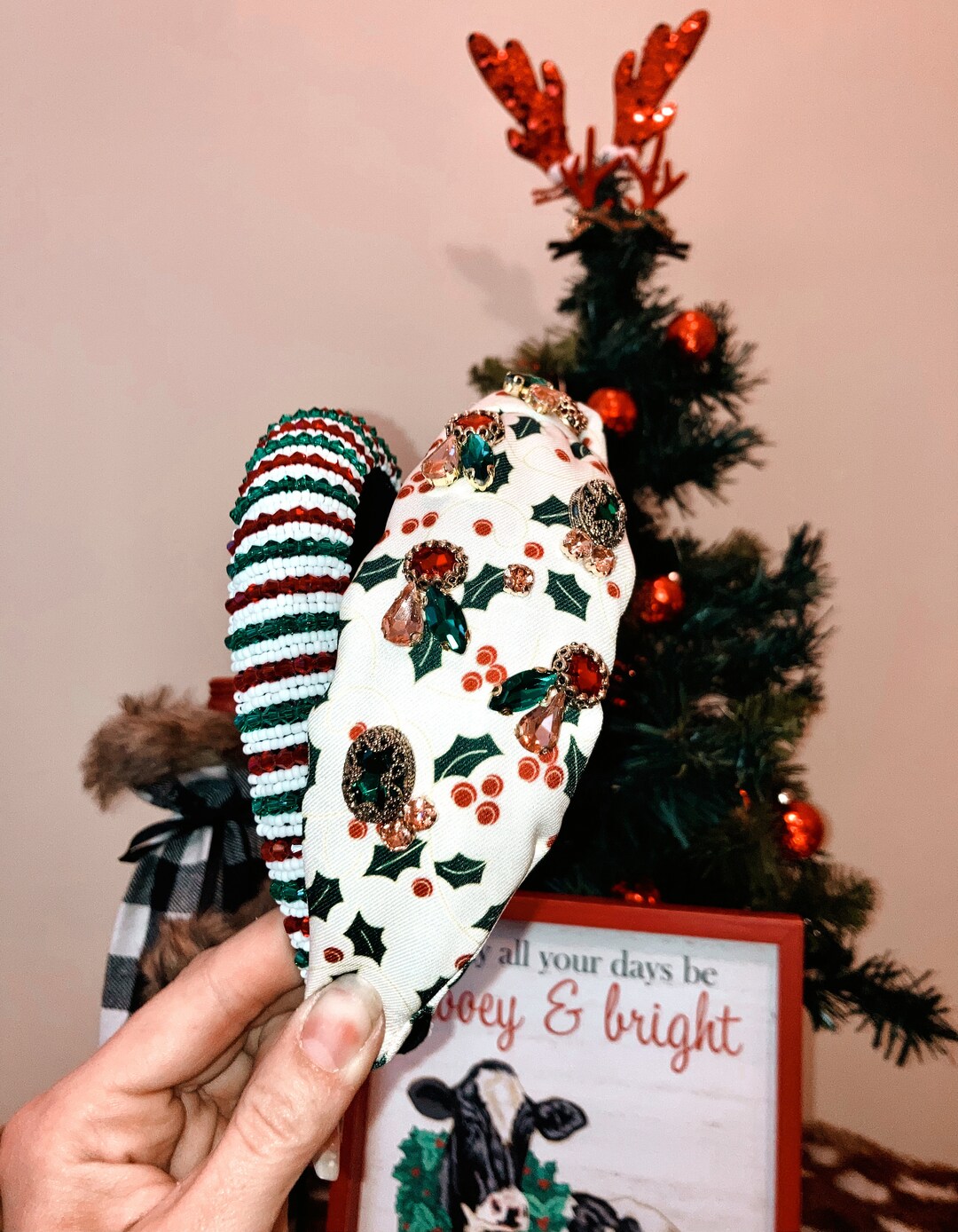 Christmas Headband. Beaded Holiday Head Piece - Etsy