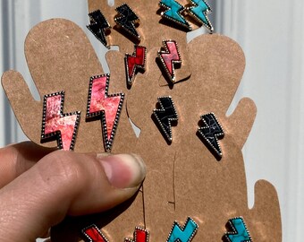 Western Lightning Bolt Stone Stud Earrings - Etsy