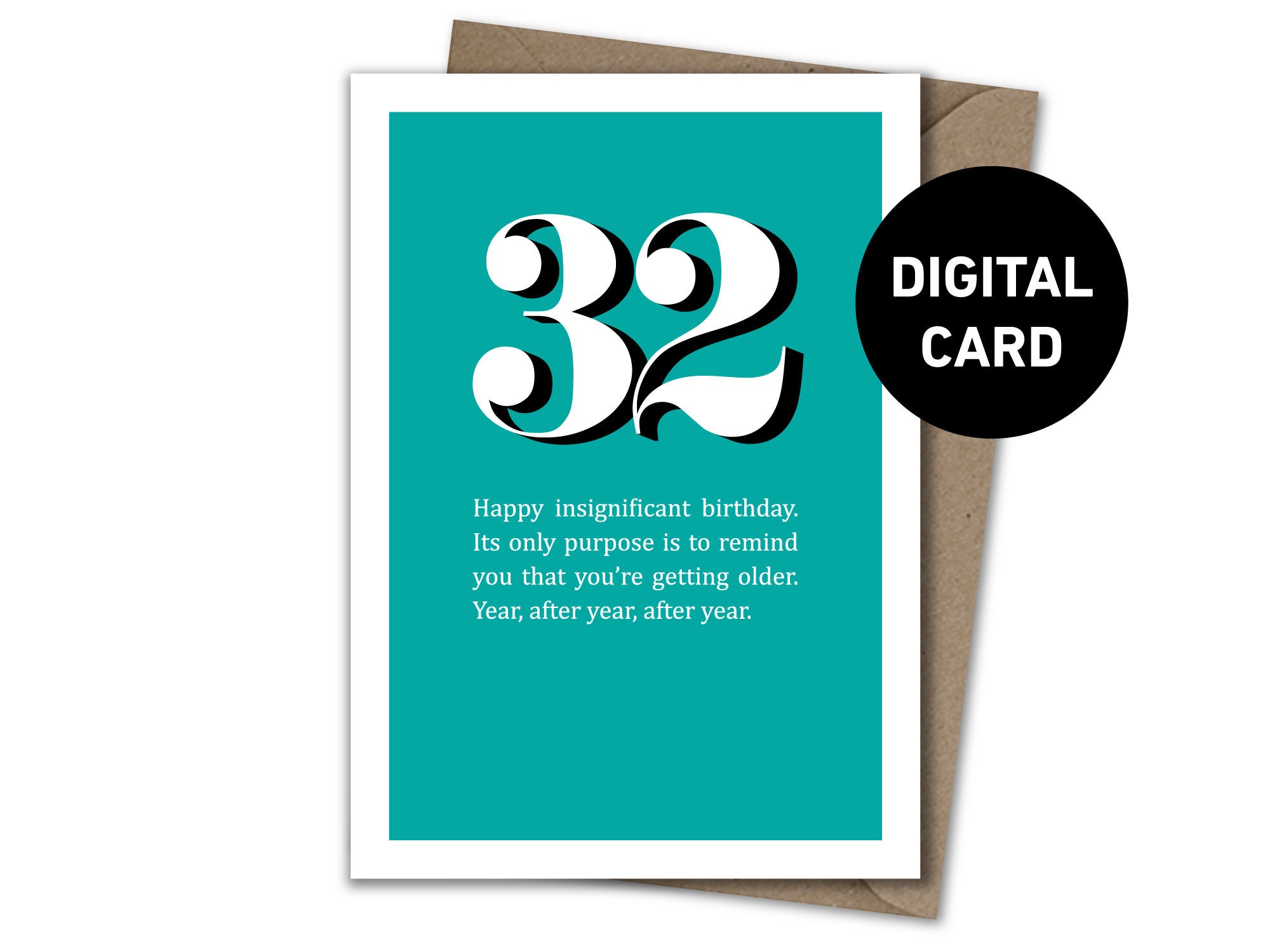 32, Printable Birthday Card, Digital Download Birthday Card, Funny ...