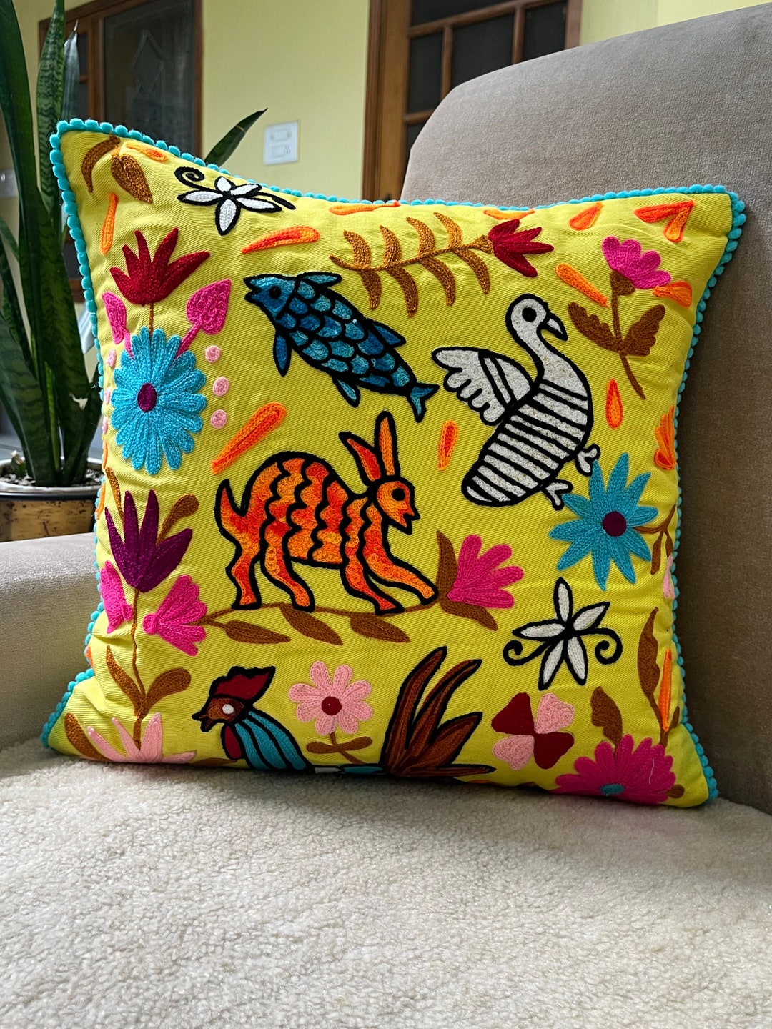 RMU Mexican Embroidery Pillow Case, Frida Floral Decorative Cushion - Etsy