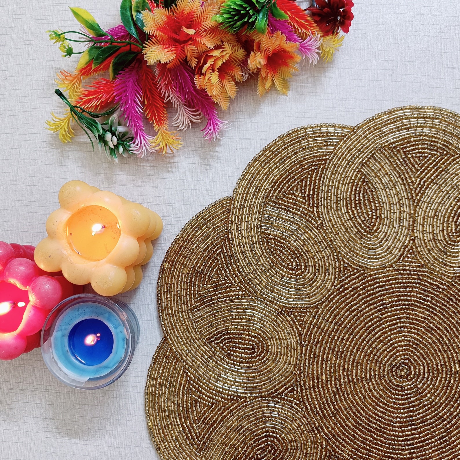 Handmade Beads Placemats, Golden Designer Tablemats, Wedding Charger ...