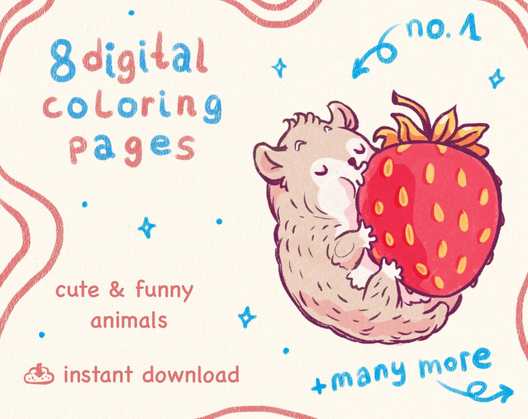 Coloring Pages, Cute Animals, Digital Download, Print at Home - Etsy
