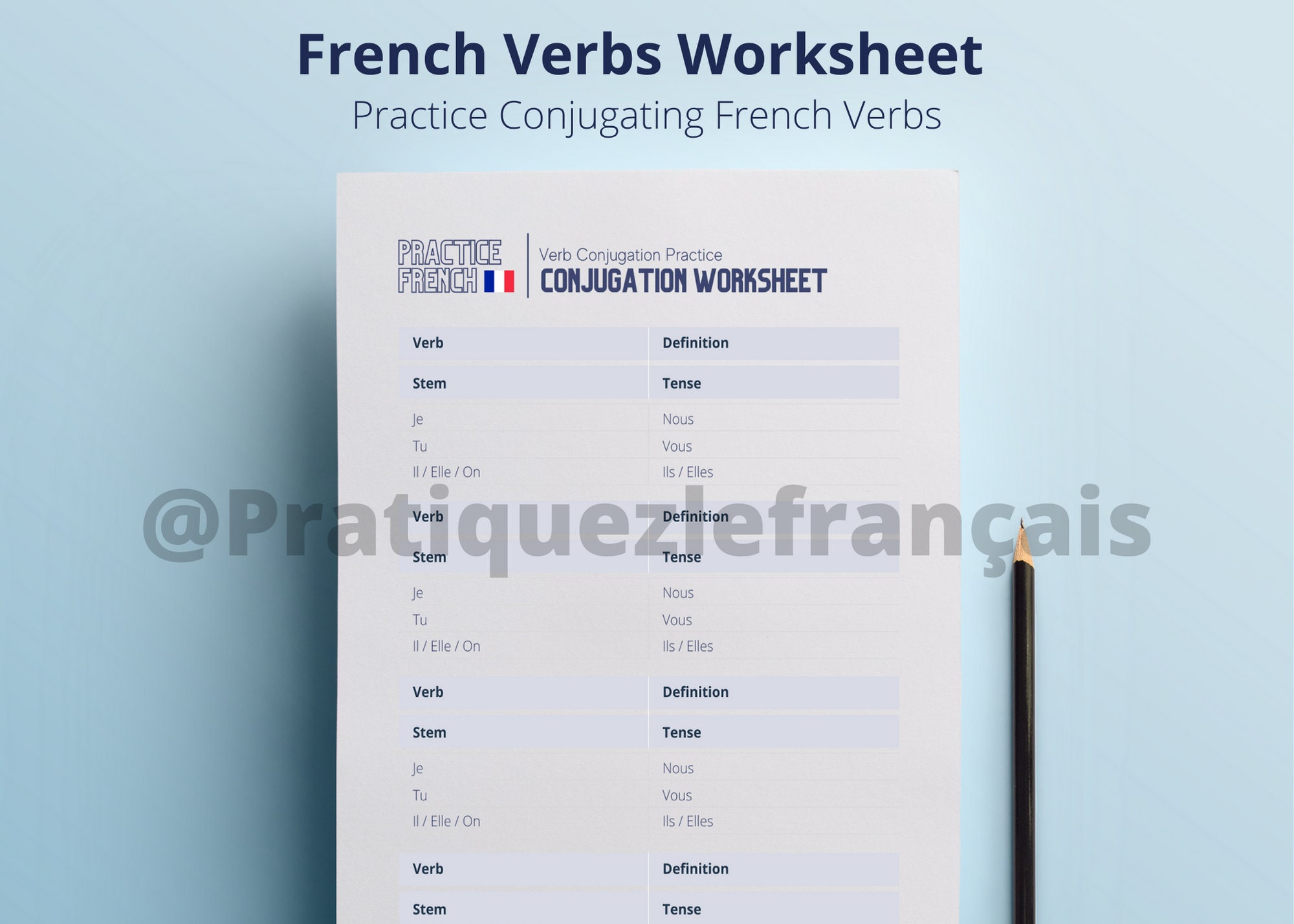 Practice Conjugating French Verbs French Verb Conjugation - Etsy