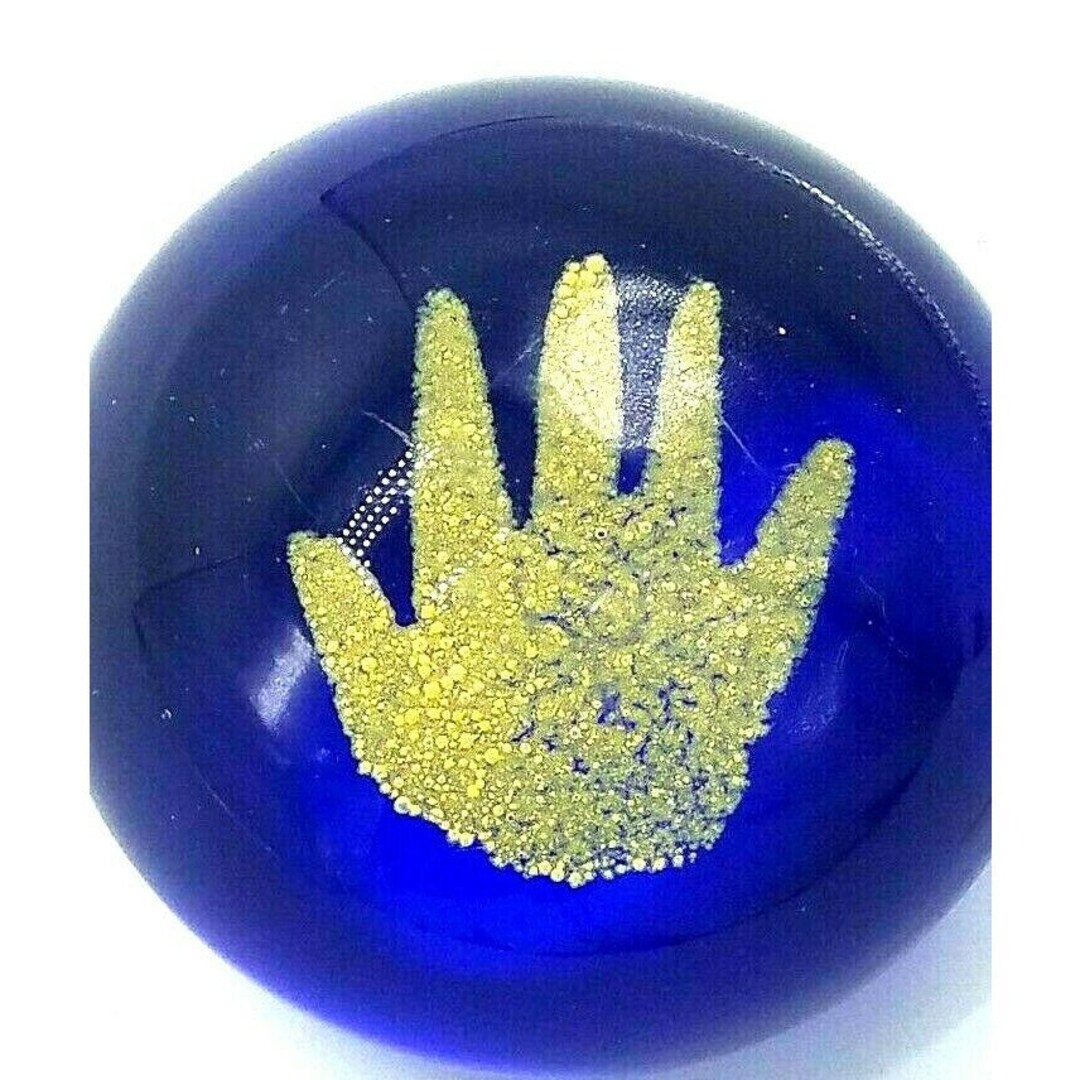 Vintage Art Glass Paperweight Blue Glass With Gold Floating Hand 3 1/4 ...