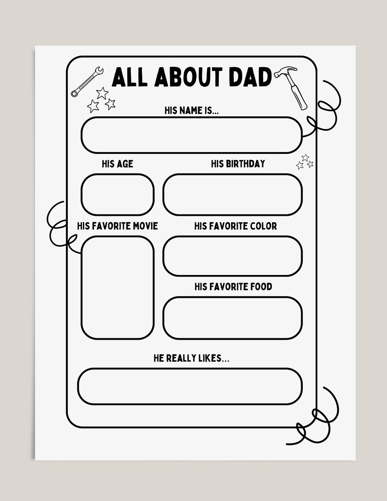 All About Dad Printable, Fathers Day Handprint Craft, All About My Dad ...