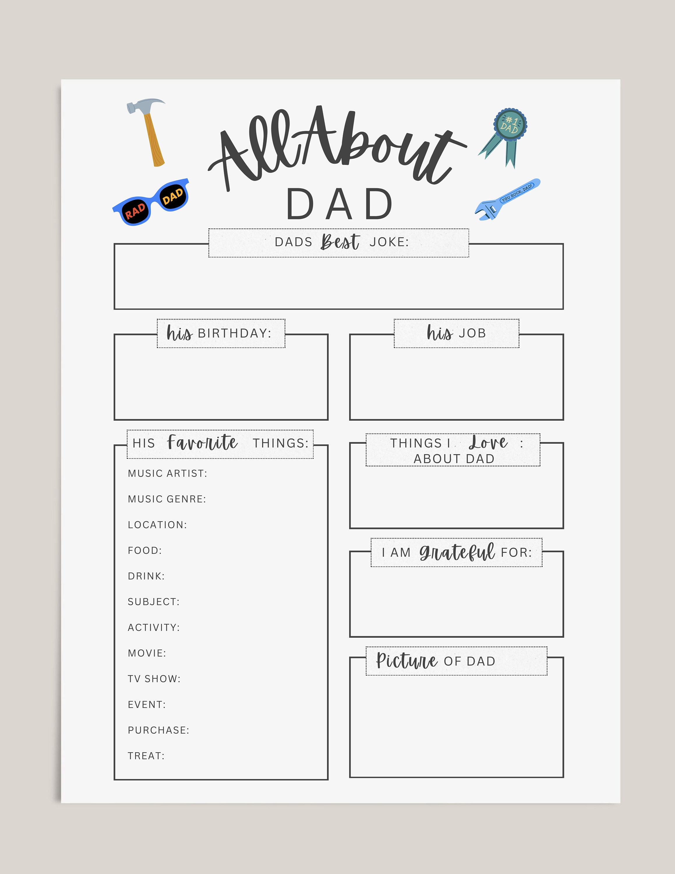 All About Dad Printable, Fathers Day Handprint Craft, All About My Dad ...
