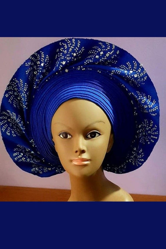 Africa Nigeria Blue Gele Headtie Hat Aso-oke - Etsy