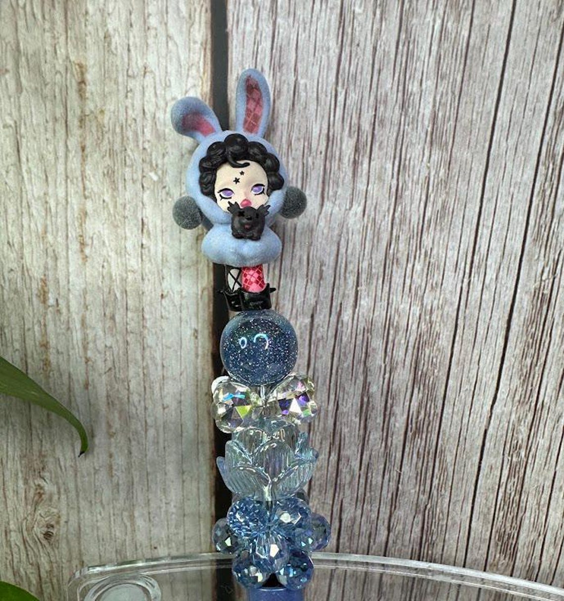 Blue Skull Panda Rhinestone Pen. Unique Gift, Moon Beaded Pen, Handmade ...
