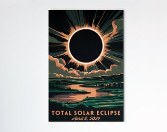 Solar Eclipse Vintage Travel Poster | Eclipse 2024 Wall Art Print ...
