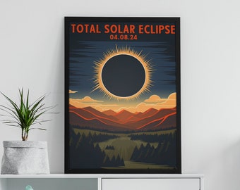 Solar Eclipse Vintage Travel Poster North America 2024 Totality Art ...