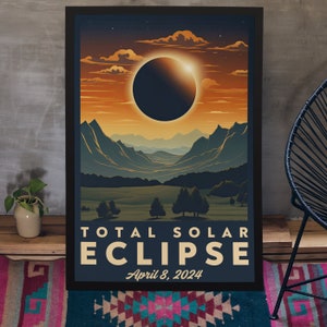 Solar Eclipse Vintage Travel Poster | Eclipse 2024 Wall Art Print ...