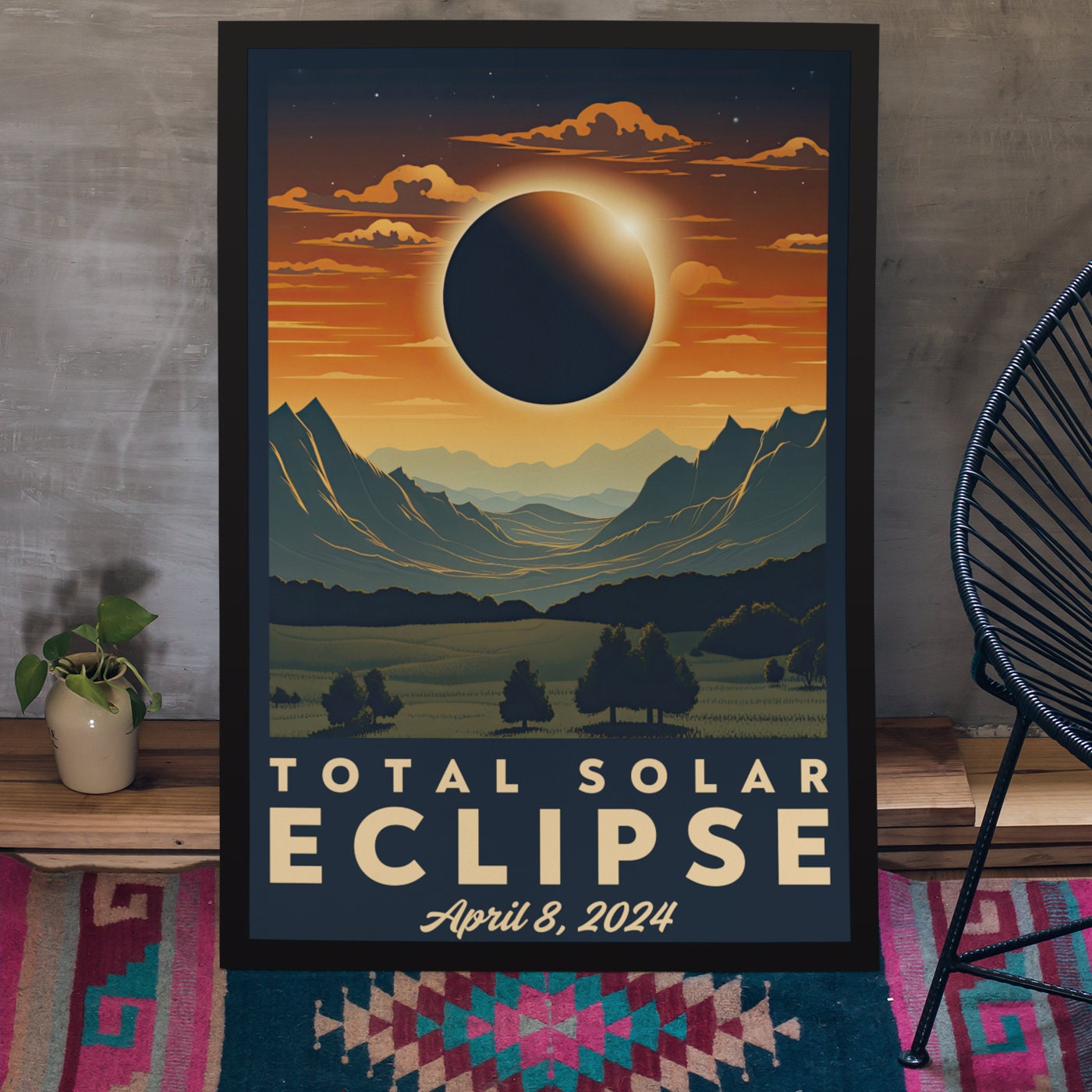 Solar Eclipse Vintage Travel Poster | Eclipse 2024 Wall Art Print ...
